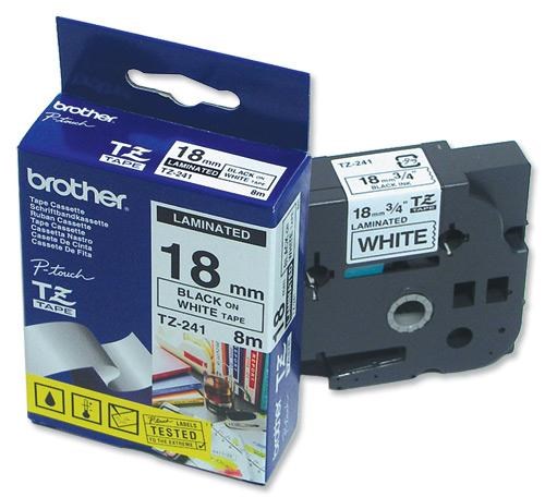 Brother P-touch TZe-241 (18mm x 8m) Black On White Laminated Labelling ...
