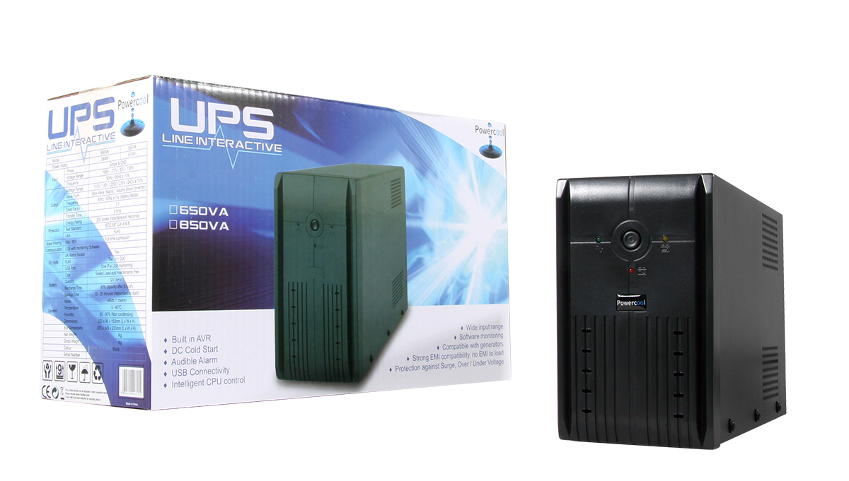 Powercool Smart UPS 650VA 2 x UK Plug, RJ45 x 2, USB LED Display - PC ...