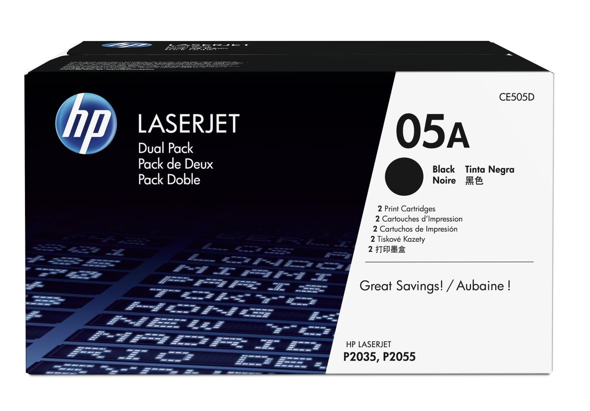HP 05A (Yield: 2,300 Pages) Black Toner Cartridge Pack of 2 - CE505D | CCL
