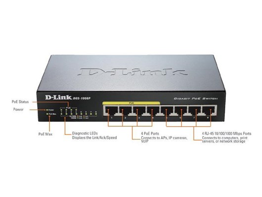 DLink DGS-1008P/E 8-Port Gigabit Desktop Switch - DGS-1008P/E | CCL