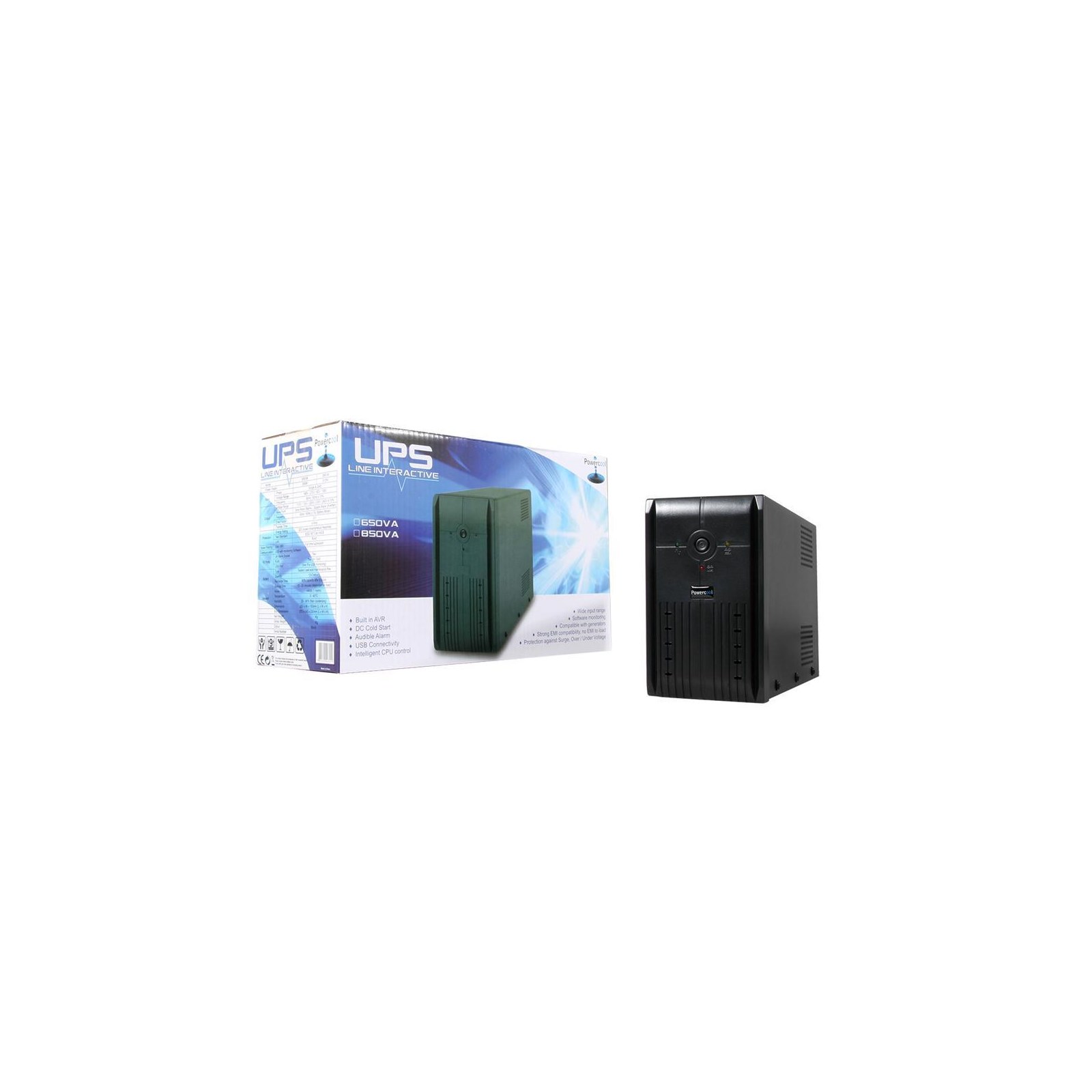 Powercool Smart UPS 850VA 2 x UK Plug, RJ45 x 2, USB LED Display - PC ...