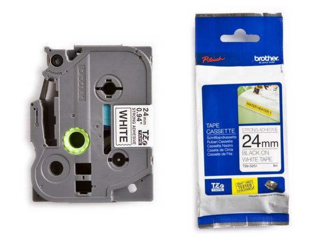 Brother P-touch TZe-S251 (24mm x 8m) Black On White Strong Adhesive ...