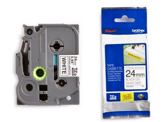 Brother P-touch TZe-S251 (24mm x 8m) Black On White Strong Adhesive ...