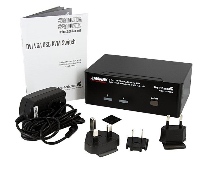 StarTech.com 2-Port DVI VGA Dual Monitor KVM Switch USB with Audio and ...