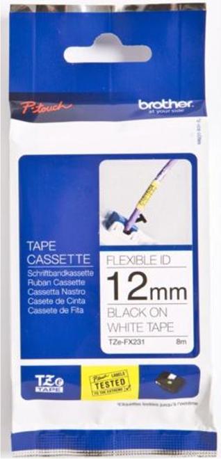 Brother P-touch TZe-FX231 (12mm x 8m) Black On White Laminated Flexi ...