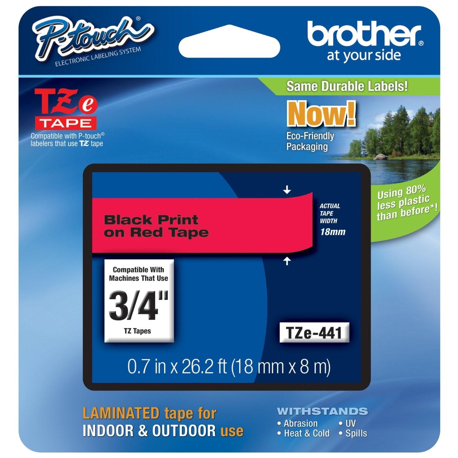 Brother P-touch TZe-441 (18mm x 8m) Black On Red Laminated Labelling ...