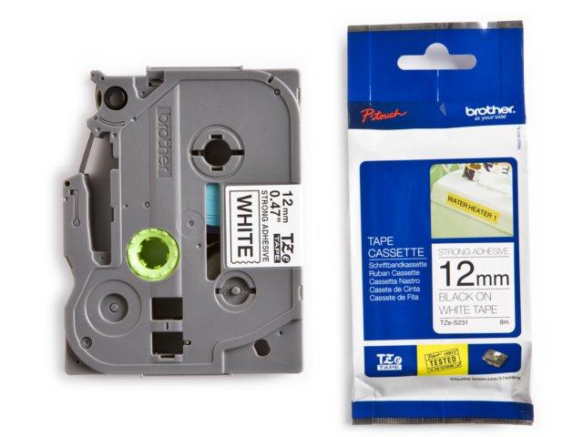 Brother P-touch TZe-S231 (12mm x 8m) Black On White Strong Adhesive ...