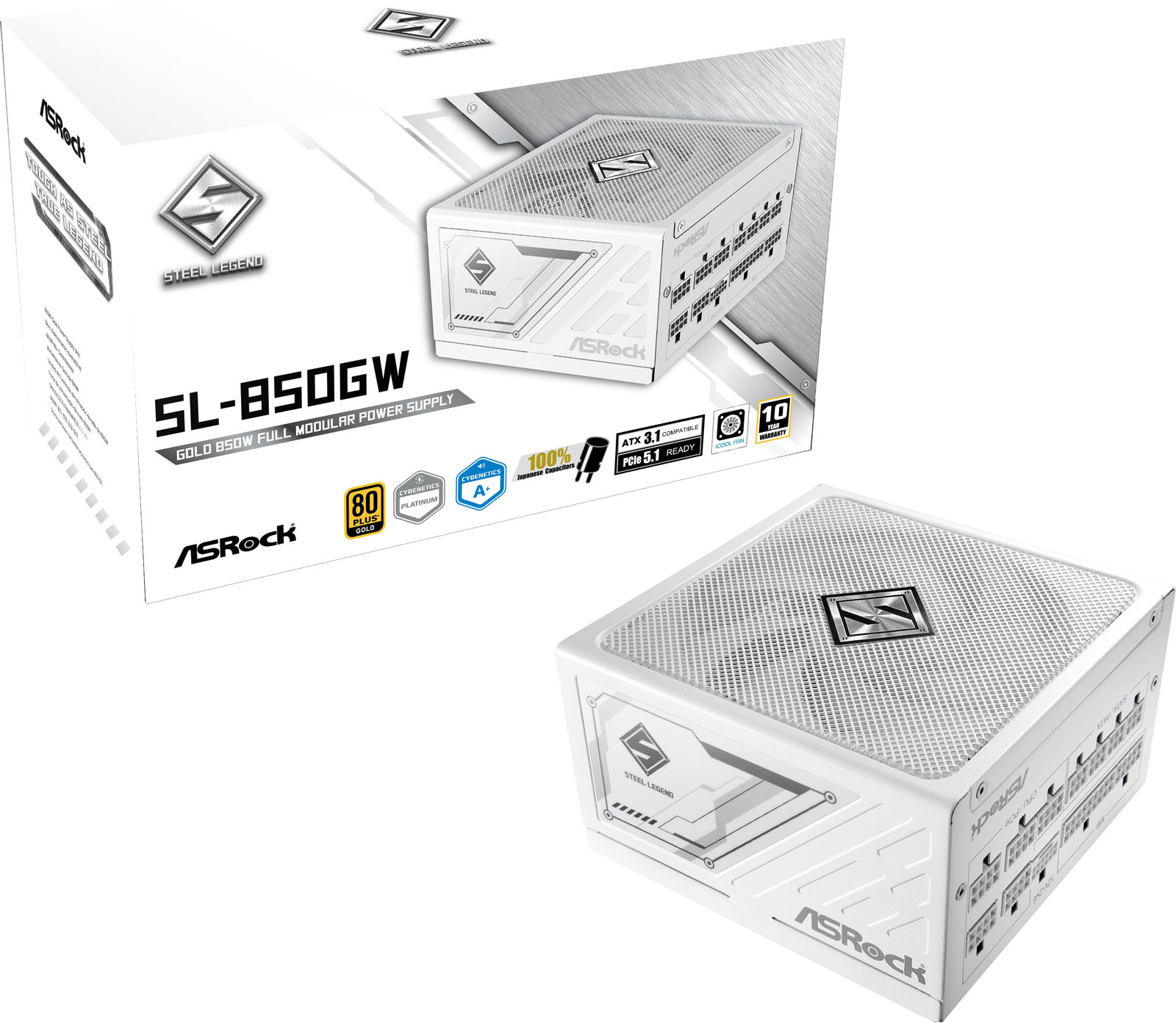 850W ASRock Steel Legend 850GW Modular 80 Plus Gold PSU - 90-UXS085 ...