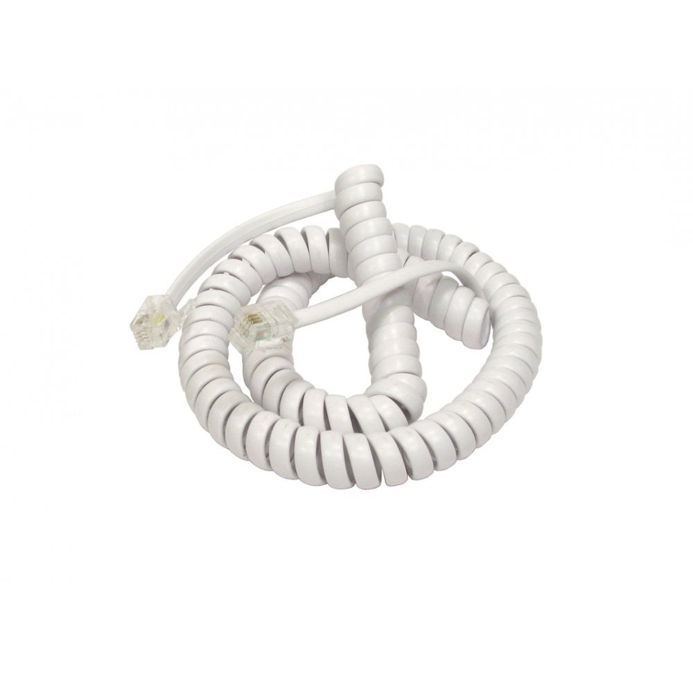 Cables Direct 5m Coiled Telephone Handset Cord, White - 88BCD-105W | CCL