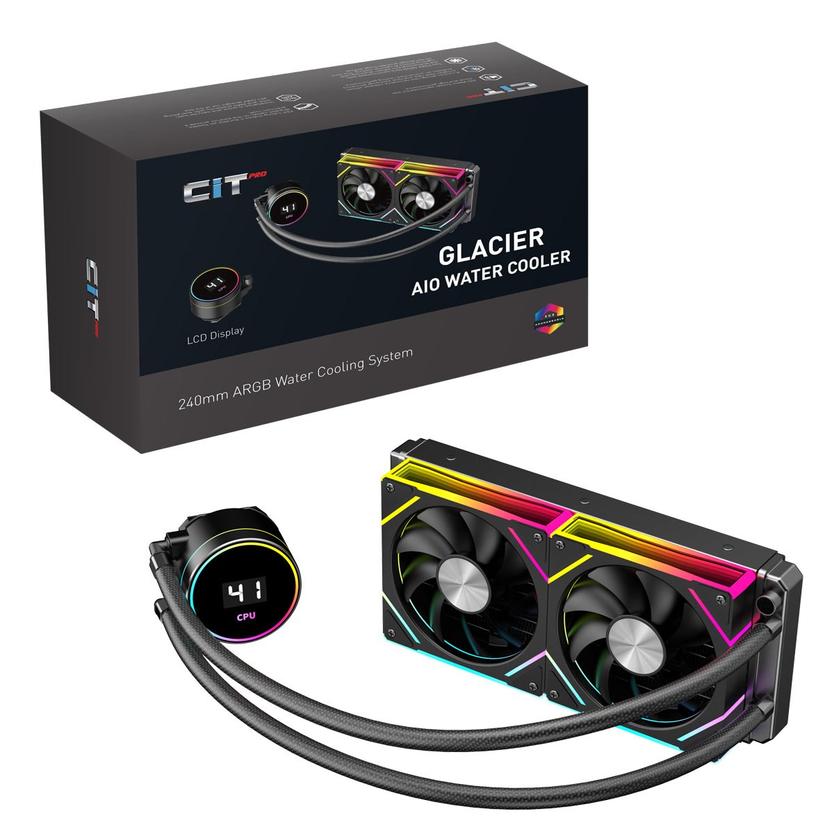CiT Pro Glacier 240mm All-in-One Liquid CPU Cooler in Black with ...
