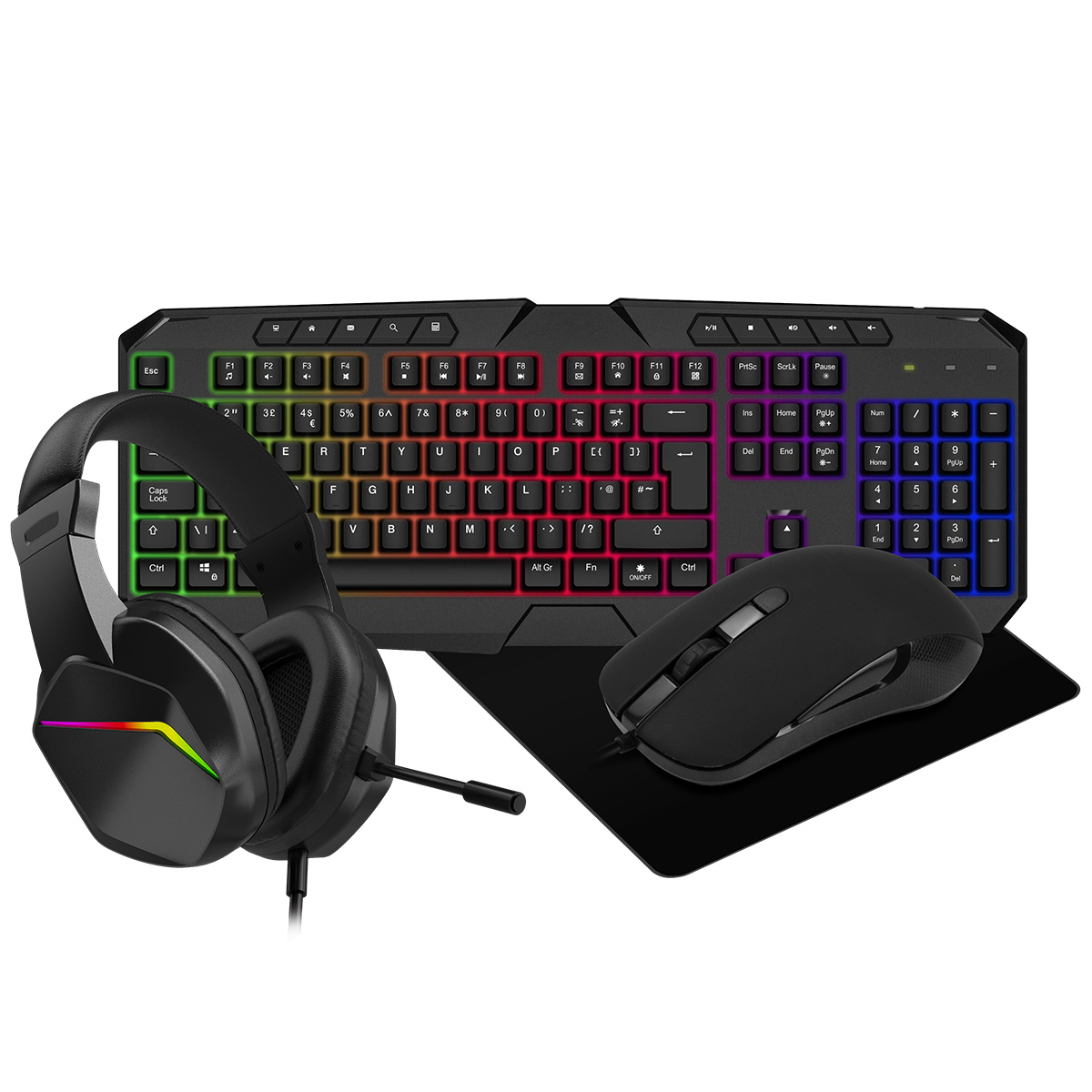 CiT Raptor 4-in-1 Keyboard, Mouse, Headset and Mouse Pad Combo Kit ...