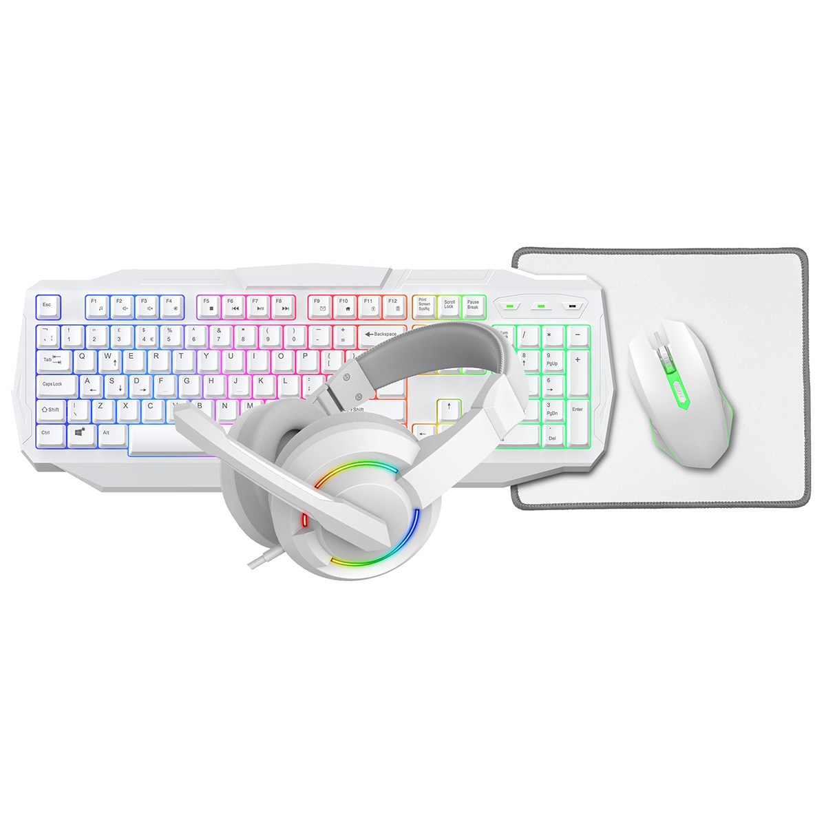 CiT Scorpion 4-in-1 White Keyboard, Mouse, Headset and Mouse Pad Combo ...