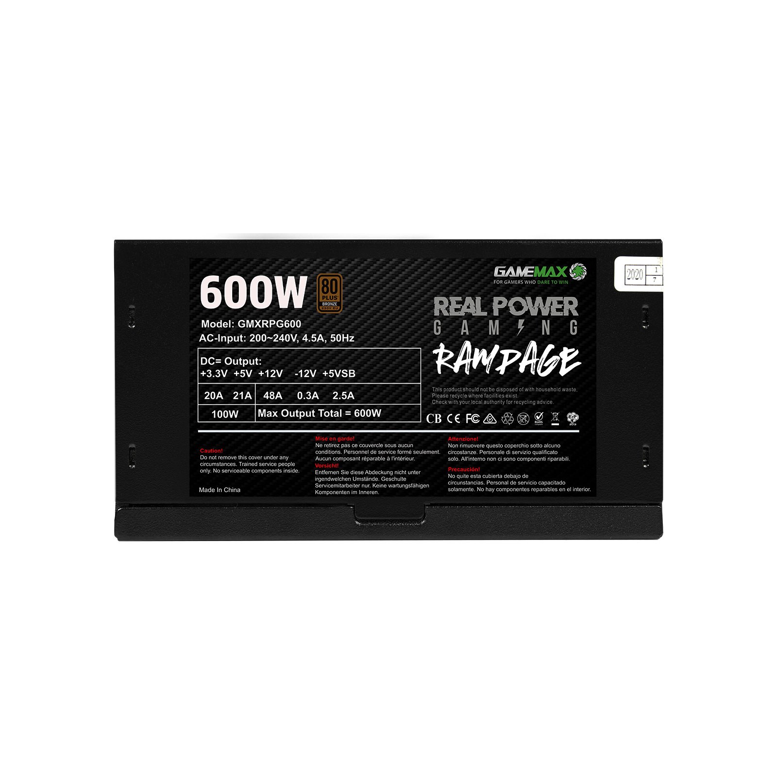 600W GameMax RPG Rampage 80 Plus Bronze PSU - GMXRPG600 - New | CCL