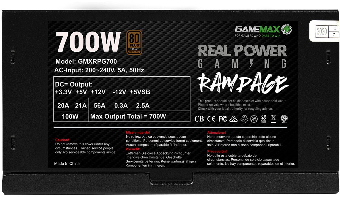 700W GameMax RPG Rampage 80 Plus Bronze PSU - GMXRPG700 | CCL