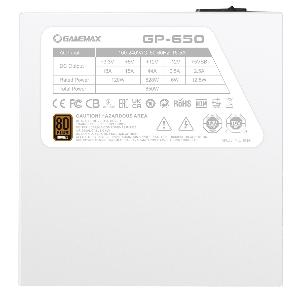 650W GameMax GP650 White 80 Plus Bronze PSU - GP-650-WHT | CCL