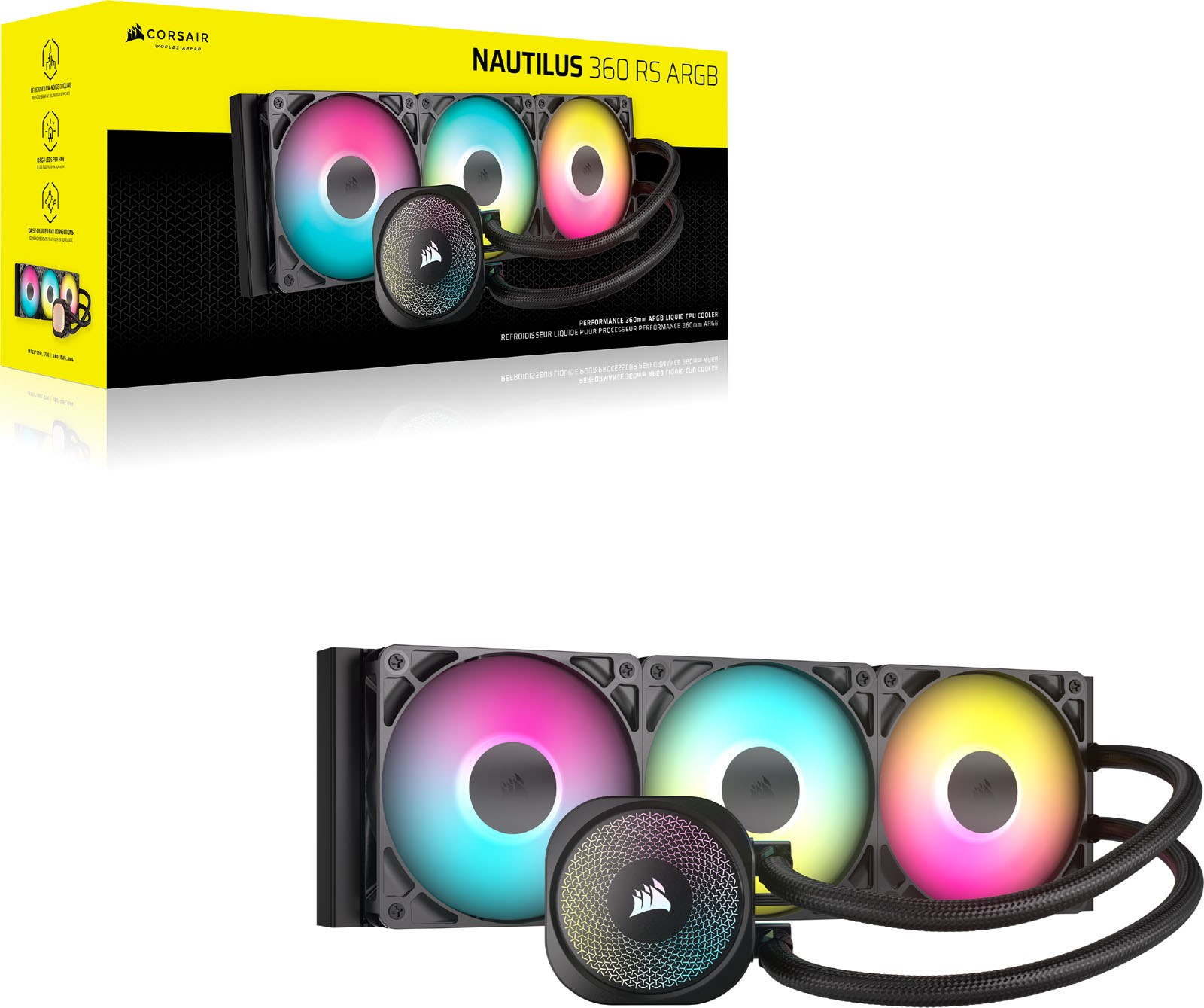Corsair NAUTILUS 360 RS 360mm ARGB AiO Liquid CPU Cooler in Black - CW ...