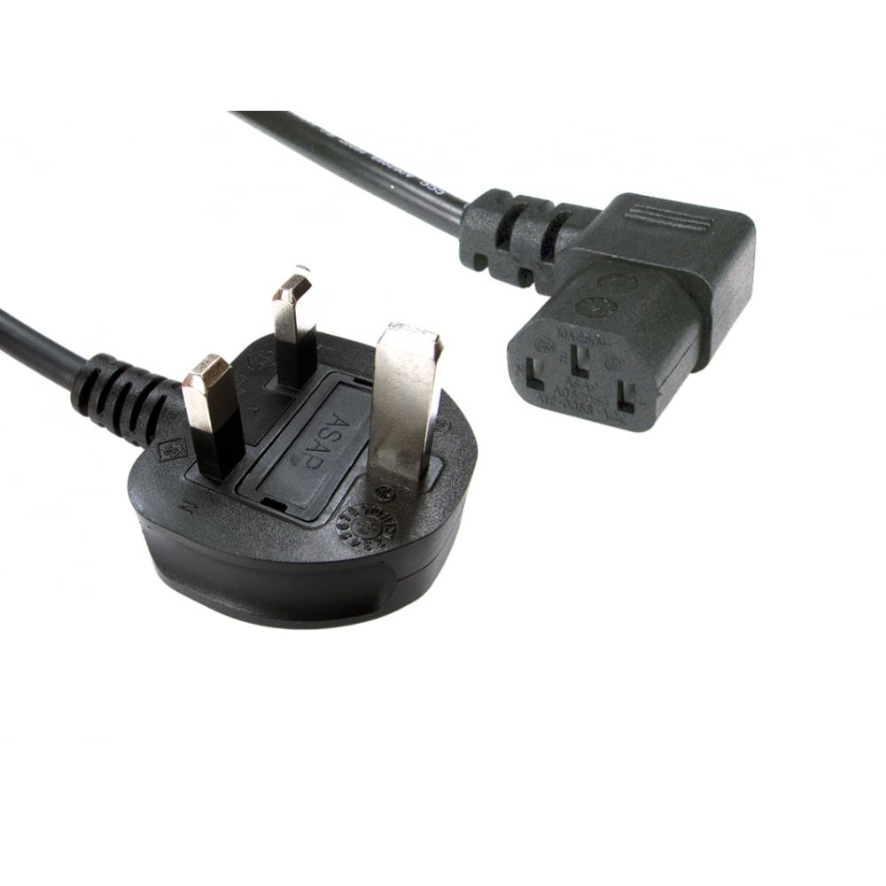 Cables Direct 1.8m Power Cable, UK 3-pin Plug to Right Angled C13 - RB ...